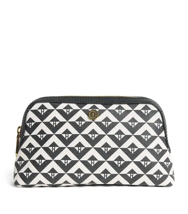 Harrods Coated Canvas Geometric Wash Bag - Black