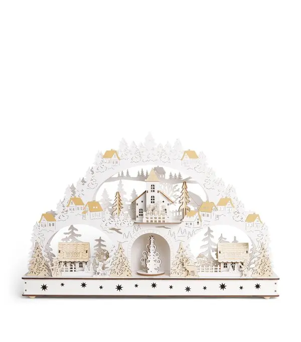 Harrods Wood Led House Scene Ornament - Neutral