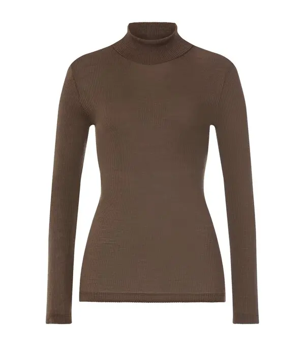Hanro Wool-silk Funnel-neck Top - Brown