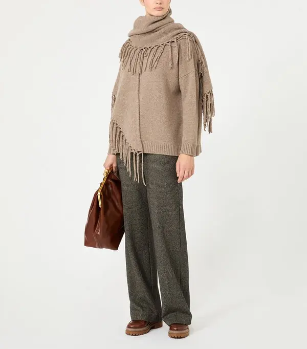Max Mara Virgin Wool Fringed Shawl