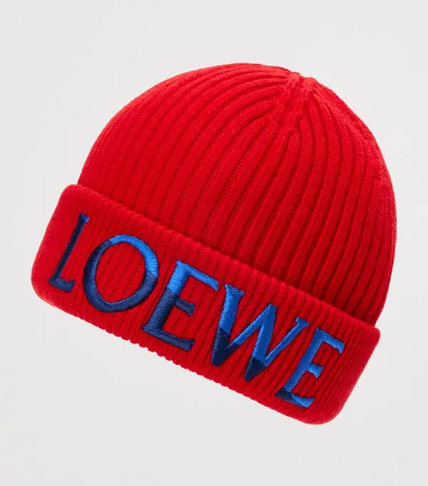 Loewe Wool Ribbed Logo Beanie