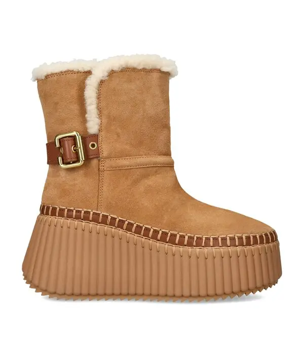 Chloé Suede-shearling Nama Ankle Boots 80