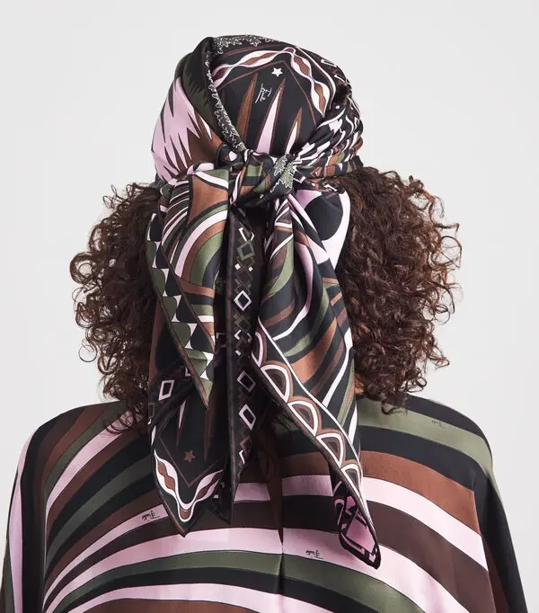 Emilio Pucci Silk Mixed Print Silk Scarf