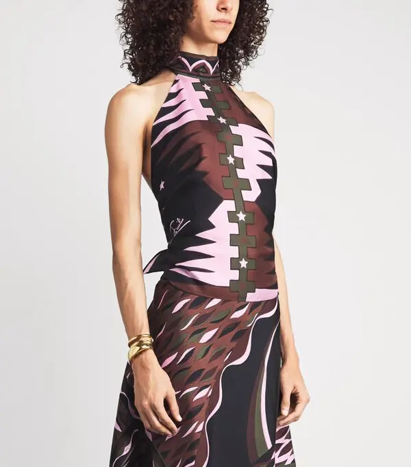 Emilio Pucci Silk Valdimontone Print Halterneck Blouse