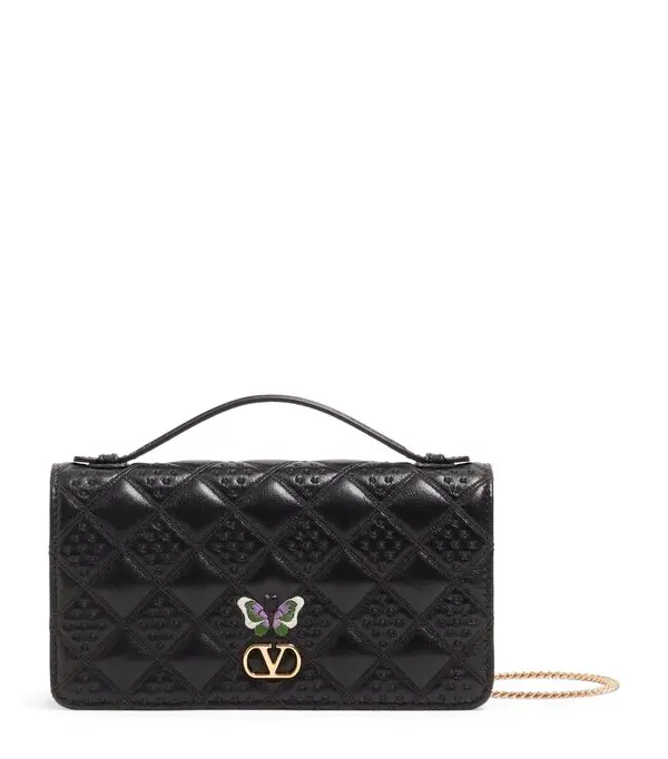 Valentino Garavani Leather Flutterby Chain Wallet - Black