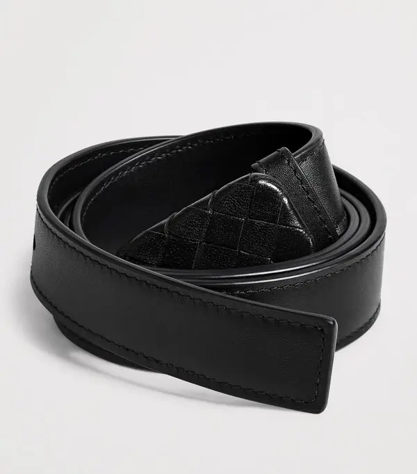 Bottega Veneta Leather Intrecciato Plate Belt
