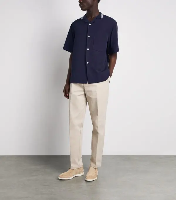 Eleventy Stripe-collar Bowling Shirt