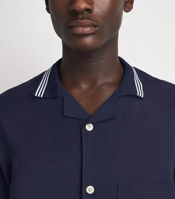 Eleventy Stripe-collar Bowling Shirt