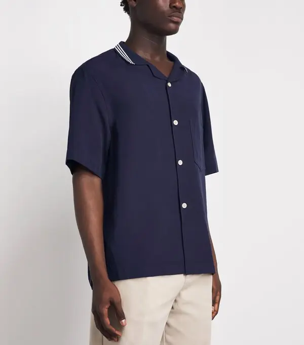 Eleventy Stripe-collar Bowling Shirt