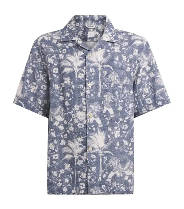 Eleventy Linen Printed Bowling Shirt