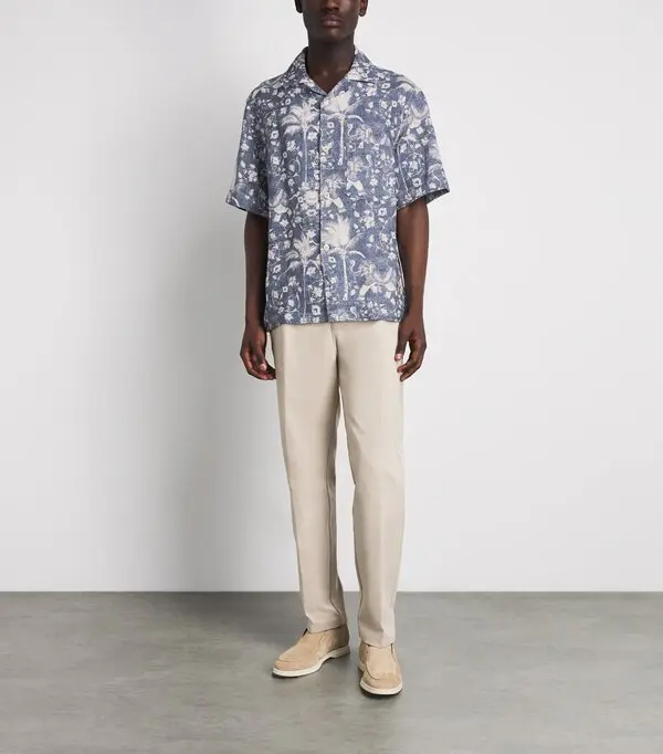 Eleventy Linen Printed Bowling Shirt