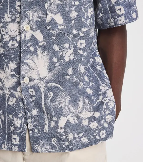 Eleventy Linen Printed Bowling Shirt