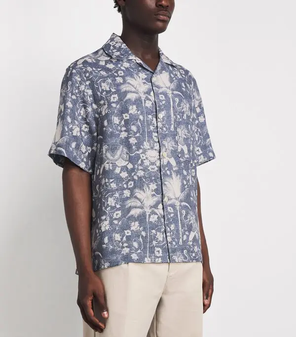 Eleventy Linen Printed Bowling Shirt