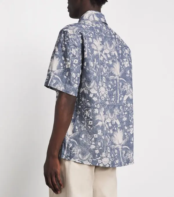 Eleventy Linen Printed Bowling Shirt