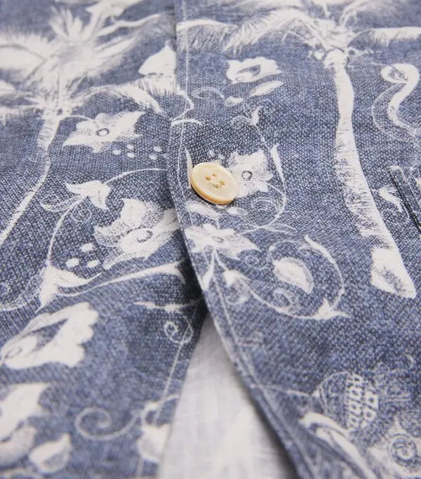 Eleventy Linen Printed Bowling Shirt
