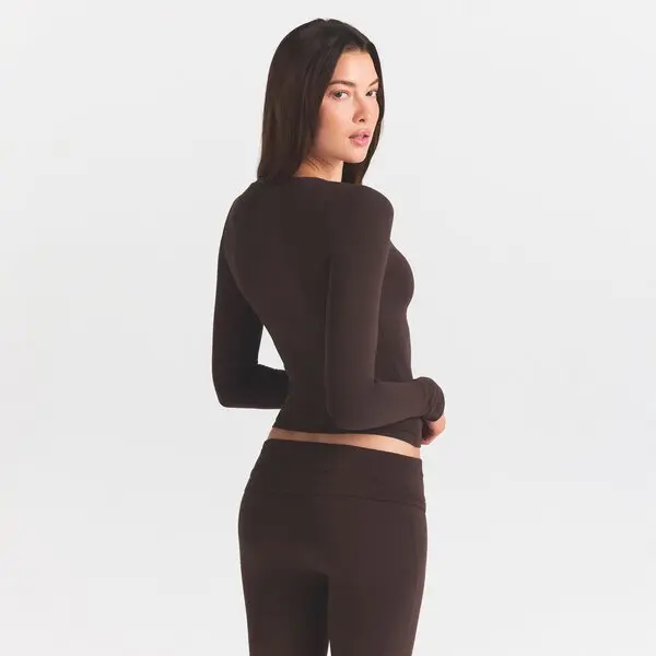 SKIMS V Neck Long Sleeve Top | Deep Neutral | | Cotton Jersey