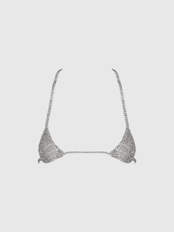 Frederick's Of Hollywood Ziggy Rhinestone Mini Triangle Top - Silver