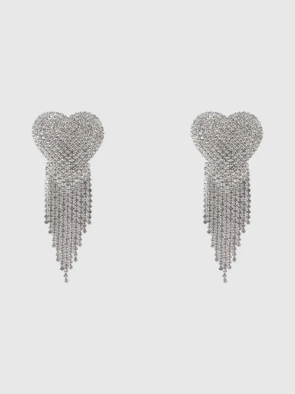 Frederick's Of Hollywood Ziggy Rhinestone Fringe Heart Pasties - Crystal