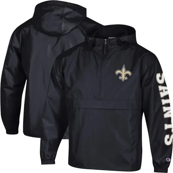 Champion New Orleans Saints Packable Hooded Windbreaker Half-zip Jacket