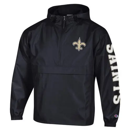 Champion New Orleans Saints Packable Hooded Windbreaker Half-zip Jacket