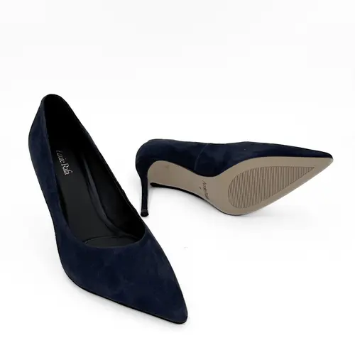 AMIE RAFA Noreen 90mm Suede Pumps - Navy Suede