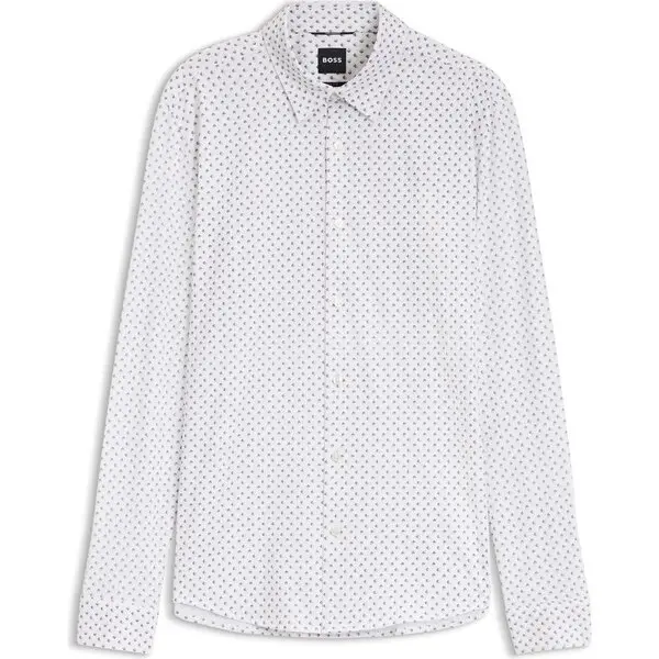 BOSS Roan Geometric Print Button Up Shirt - Dark Beige