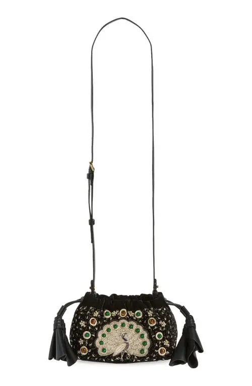 Zimmermann Small Cloud 91 Embroidered Peacock Clutch - Black Tones