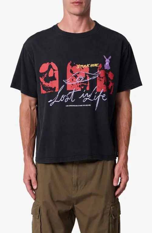 Mnml Lost In Life Cotton Graphic T-shirt - Washed Black