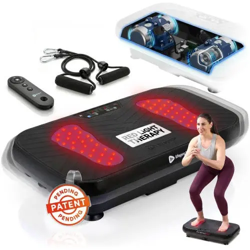 LIFEPRO Vibrared Vibration Plate With Red Light 99 Speeds & Resistance Bands - Black