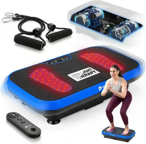 LIFEPRO Vibrared Vibration Plate With Red Light 99 Speeds & Resistance Bands - Blue