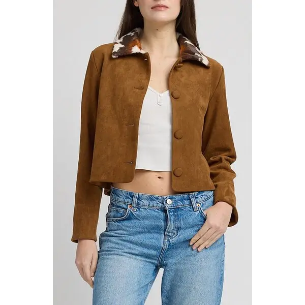 EN SAISON Yumi Faux Suede Jacket With Faux Fur Collar