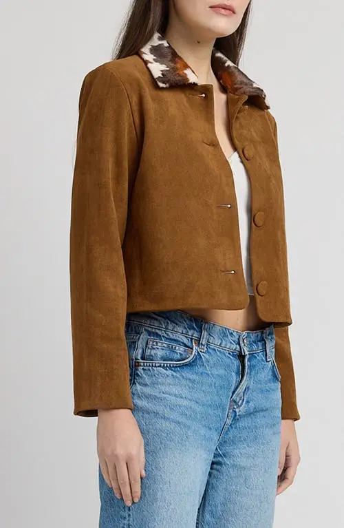 EN SAISON Yumi Faux Suede Jacket With Faux Fur Collar