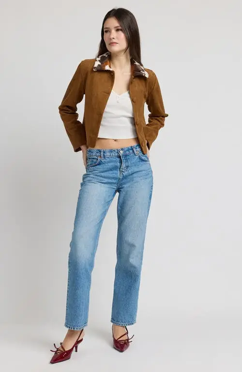 EN SAISON Yumi Faux Suede Jacket With Faux Fur Collar
