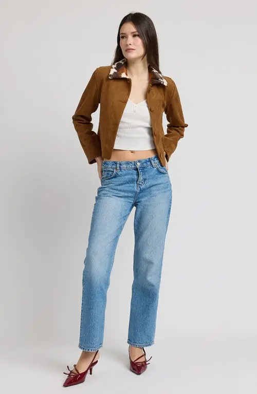 EN SAISON Yumi Faux Suede Jacket With Faux Fur Collar
