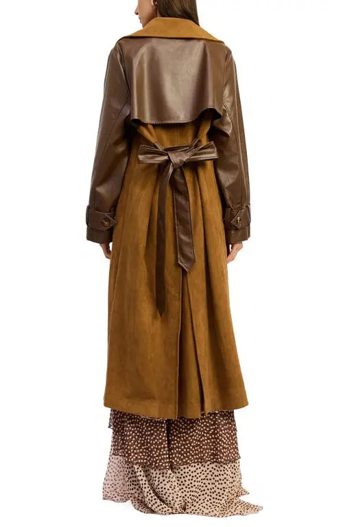 EN SAISON Yumi Faux Leather Trim Trench Coat