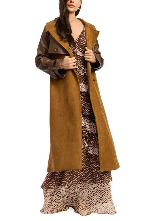 EN SAISON Yumi Faux Leather Trim Trench Coat