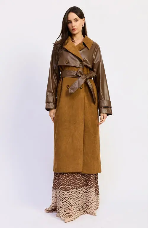EN SAISON Yumi Faux Leather Trim Trench Coat
