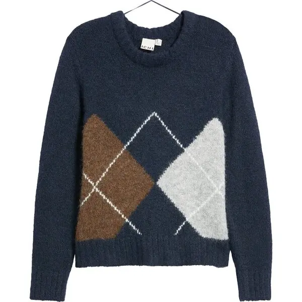 ICHI Ihbayana Crewneck Sweater - Total Eclipse Harlekin