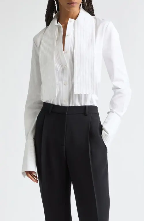 Brandon Maxwell The Inez Scarf Neck Cotton Tuxedo Button-up Shirt - White