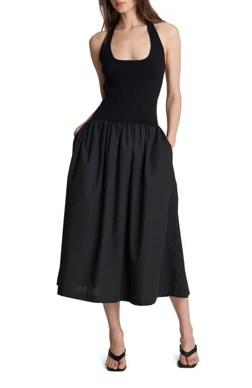 KENNETH COLE COLLECTION Mixed Media Halter Midi Dress