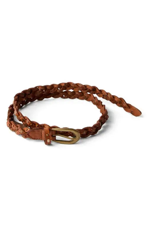 Free People Sol Slim Studded Leather Belt - Cognac