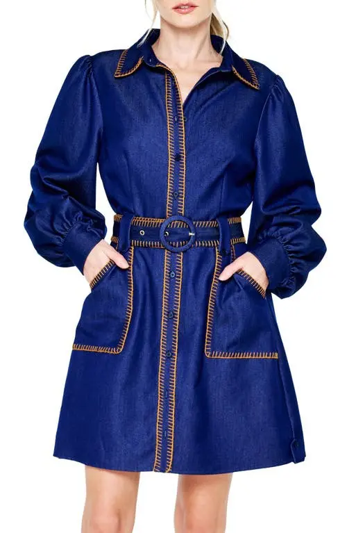 CIEBON Gelso Stitch Belted Denim Dress