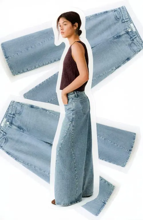 Mango Studded Low Rise Wide Leg Jeans