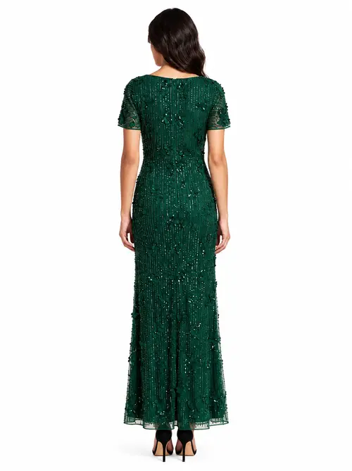 LARA NEW YORK 3d Floral Embellished Gown With Cape Sleeves