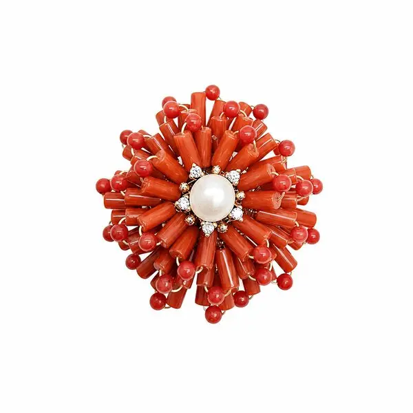 FARRA Flower Handcrafted Bamboo Coral Brooch