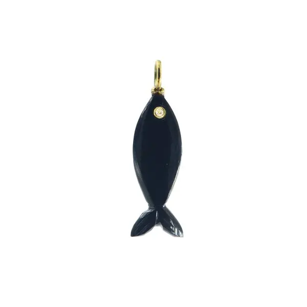 KAMARIA Mini Fish Gemstone Pendant With Topaz Onyx - Black