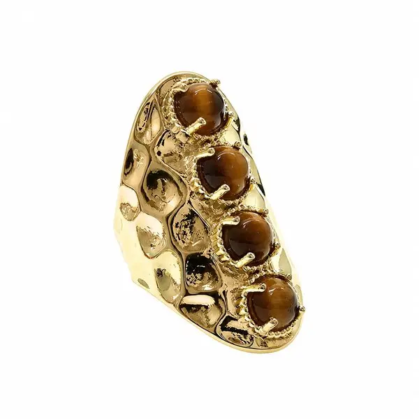 FARRA Tiger-eye Stone Chunky Statement Gold Ring
