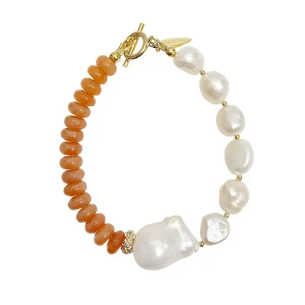 FARRA Aventurine With Freshwater Baroque Pearl Bracelet - Orange
