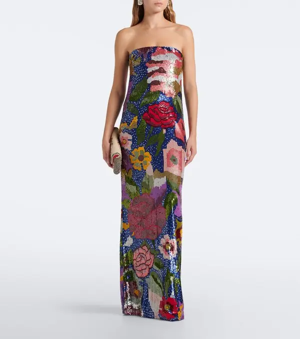 LA FUORI Là Fuori Florentine Garden Sequined Bustier Gown