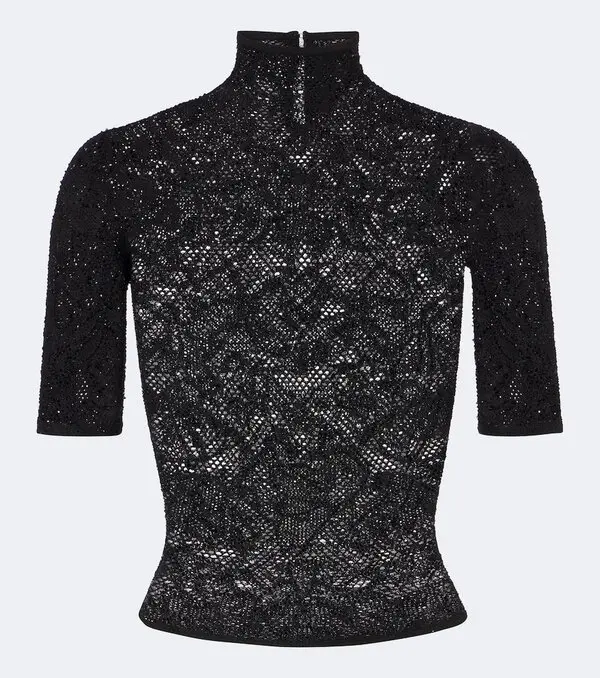 Gucci Embellished Silk-blend Lace Crop Top